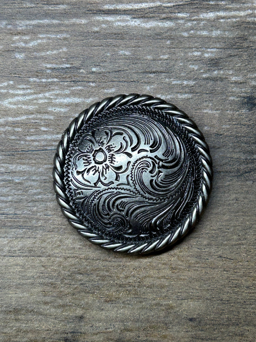 1.5" Antique Nickel Swirl Floral Concho – High Desert Conchos