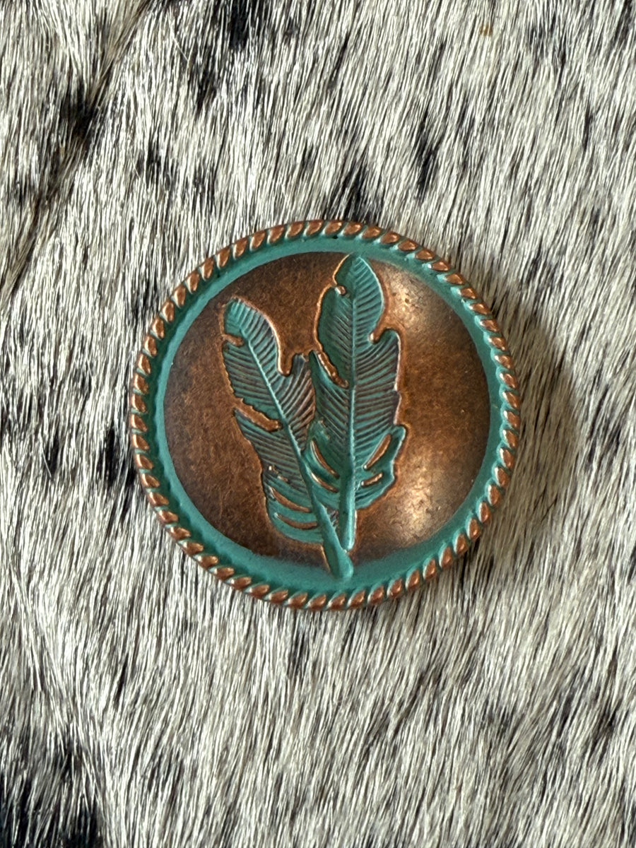 1.25” Copper Patina Feather Concho – High Desert Conchos