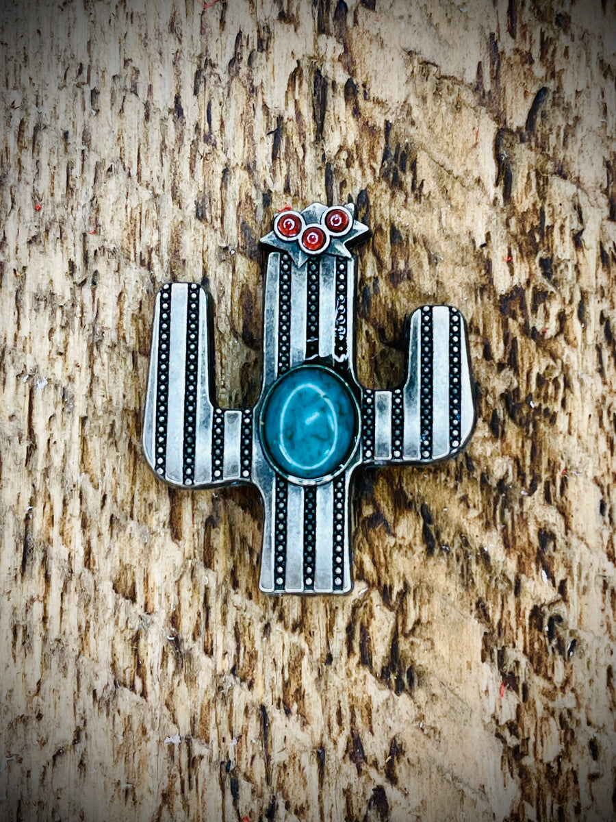 1.5" Silver Cactus Concho with Turquoise Stone – High Desert Conchos