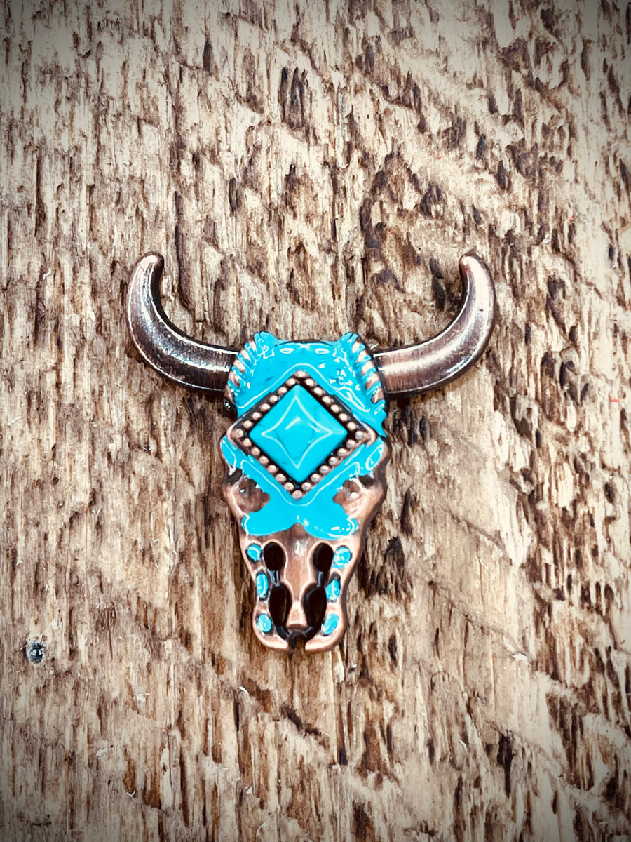 1.5" Copper Bull Skull Concho with Turquoise Stone – High Desert Conchos