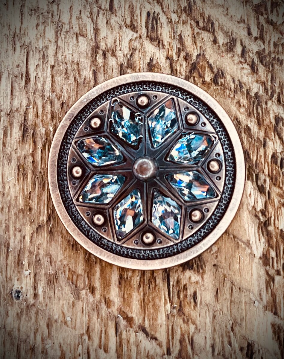 1.5" Copper Cactus Flower Concho with Clear Stones – High Desert Conchos