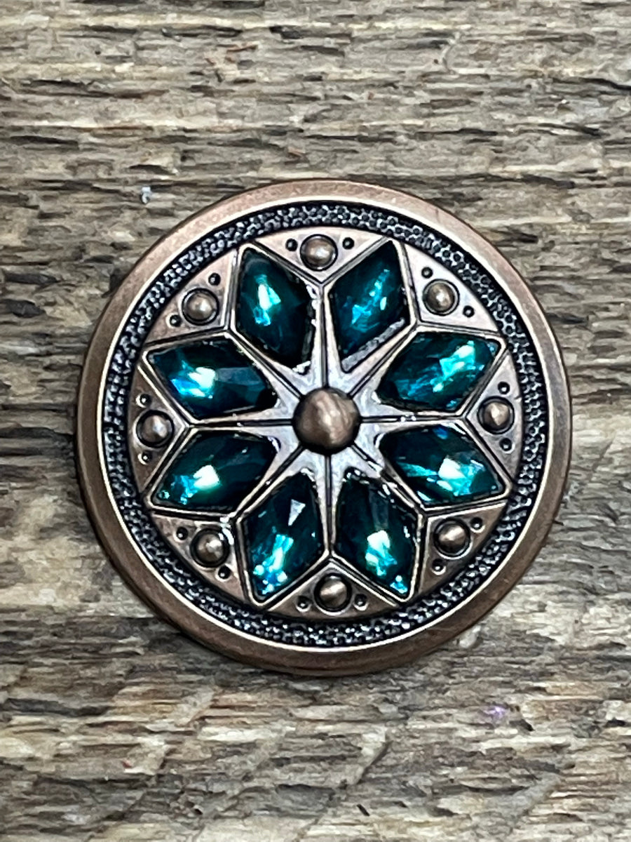 1.5" Copper Cactus Flower Concho with Teal Color Stones – High Desert ...