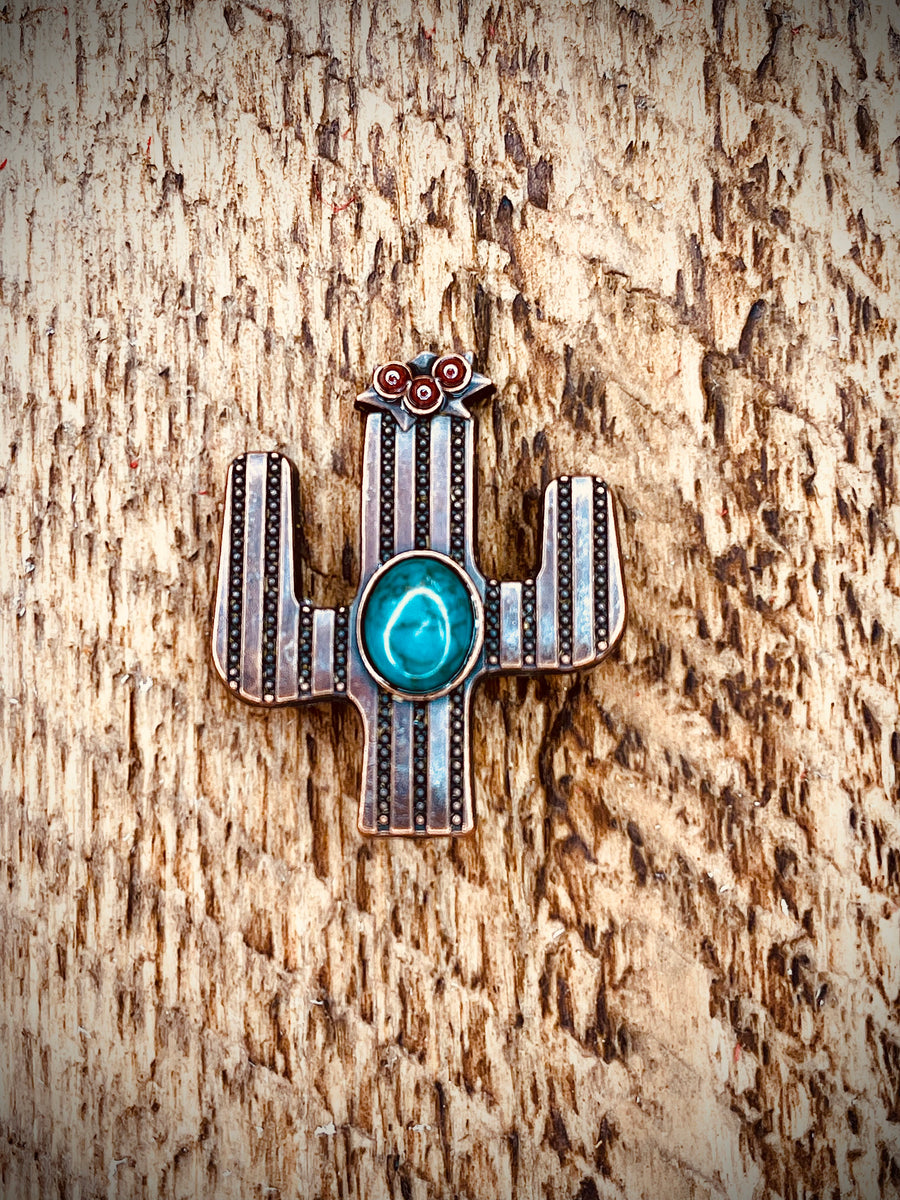1.5" Copper Cactus Concho with Turquoise Stone – High Desert Conchos