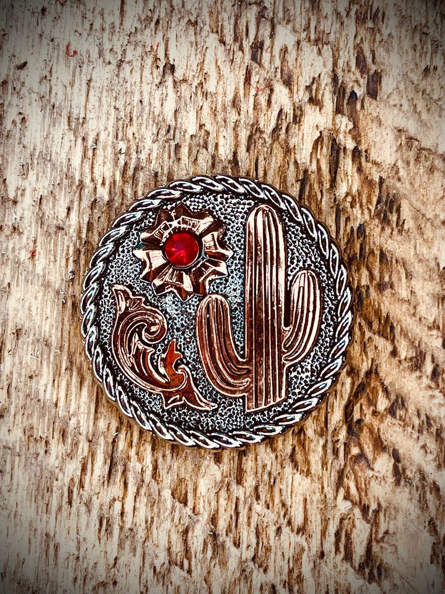 Two-Tone Copper Catcus Concho with Red Stone – High Desert Conchos