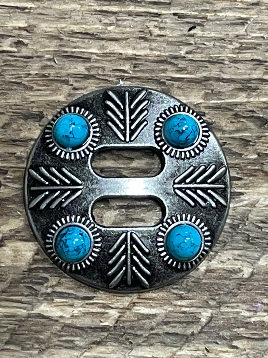Antique Nickel Arrow Slotted Concho with turquoise color stones – High ...