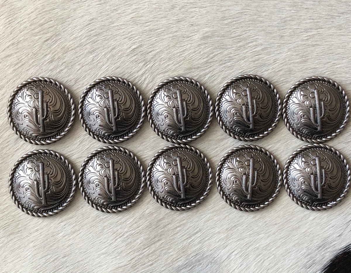 Lot of 10 1.5" Antique Nickel Cactus Conchos – High Desert Conchos
