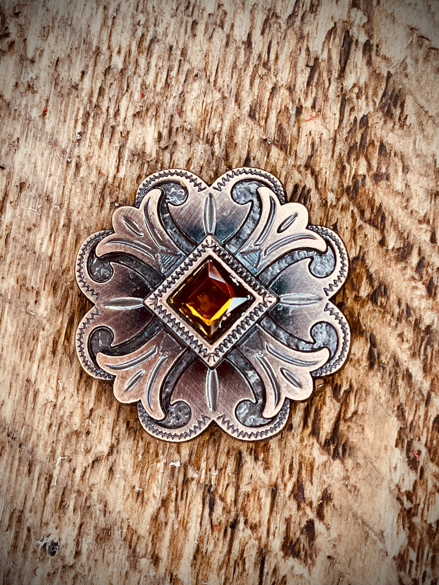 1.5" Copper Floral Concho with Topaz color Stone – High Desert Conchos
