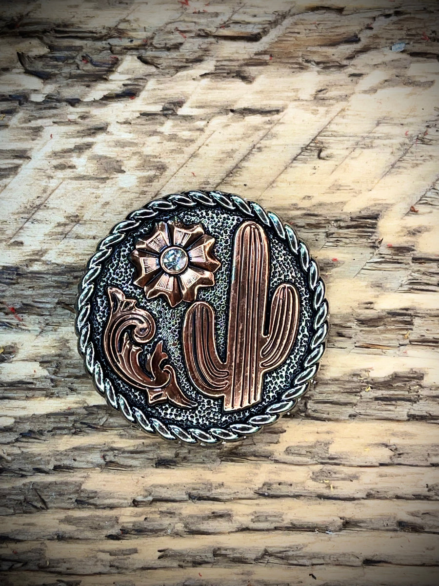 1.5” Copper Catcus Concho with clear crystal color stone – High Desert ...