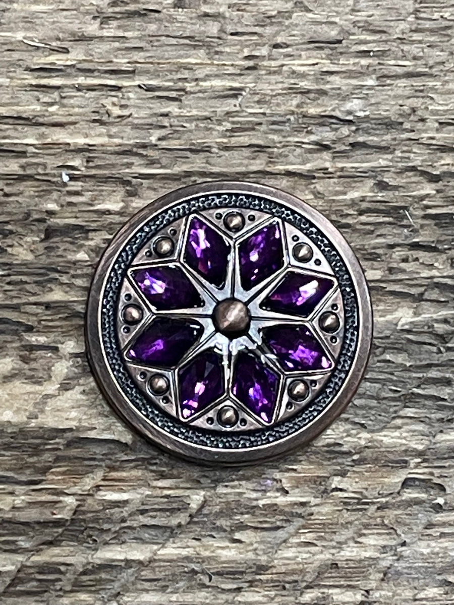 1.5" Copper Cactus Flower Concho with Purple Stones – High Desert Conchos